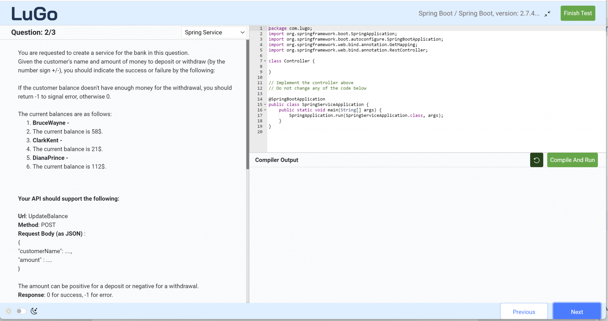 Coding tests in Spring Boot and Node.js | Technical Interview Platform
